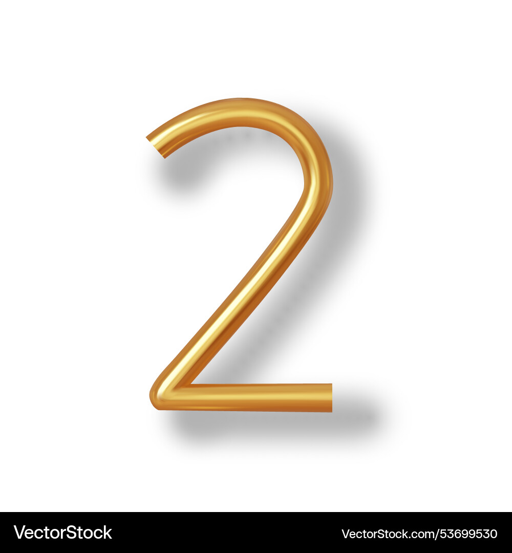 Numeral 2 - golden plastic balloon number two Vector Image