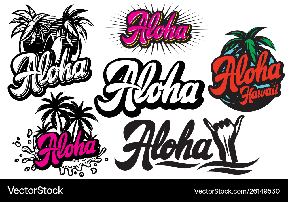 Set monochrome on aloha Royalty Free Vector Image