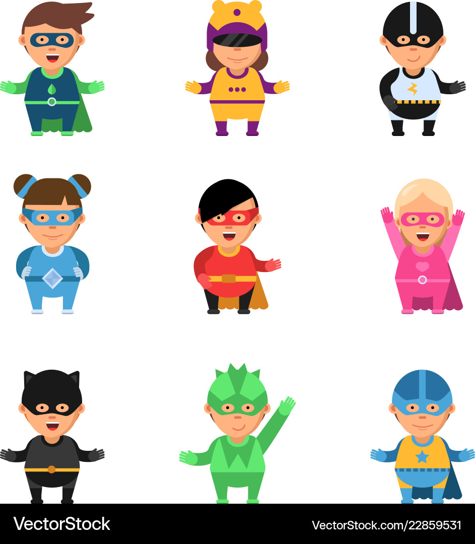 Kids superheroes cartoon 2d game characters Vector Image