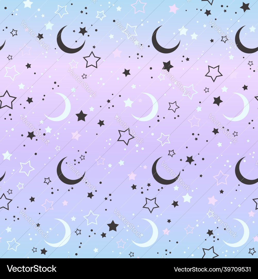 Seamless gradient sky with stars and crescents Vector Image