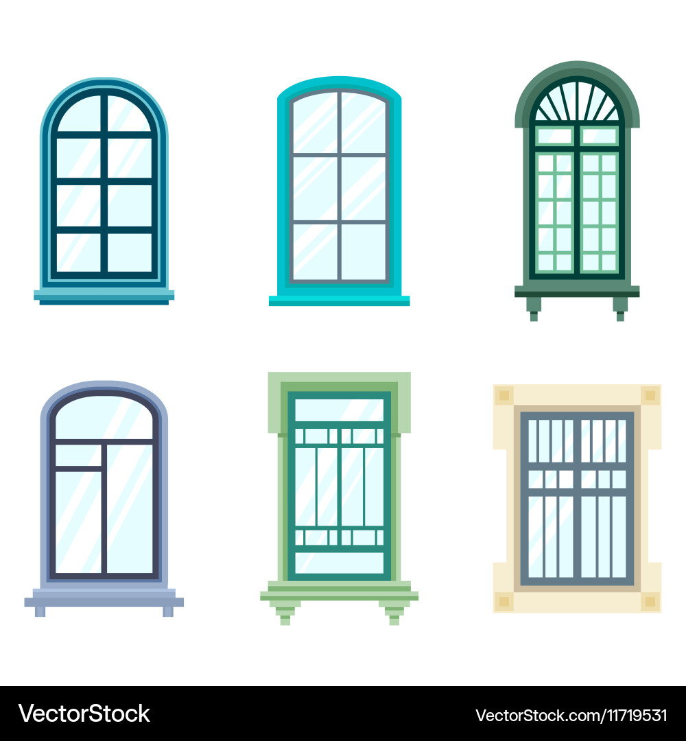 Set of isolated house window frames Royalty Free Vector