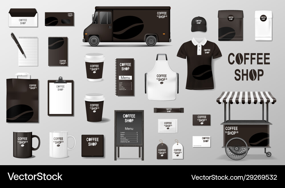 Branding set for coffee shop cafe realistic Vector Image