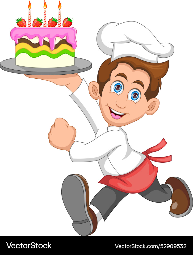 Chef brings a birthday cake Royalty Free Vector Image