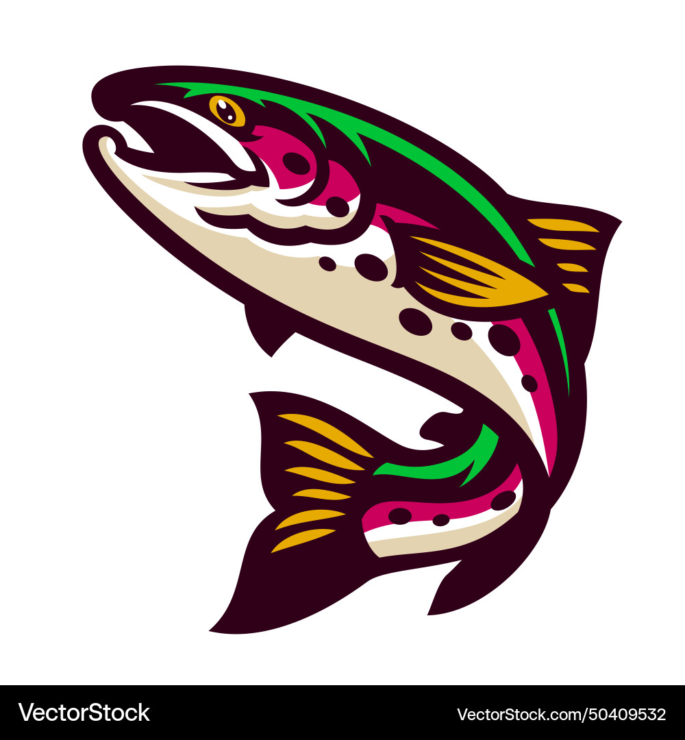 Rainbow trout fish logo mascot jumping Royalty Free Vector