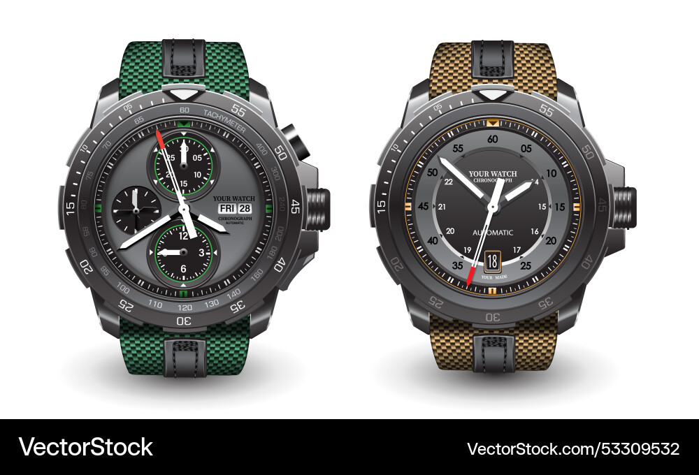 Realistic watch clock black steel face white Vector Image