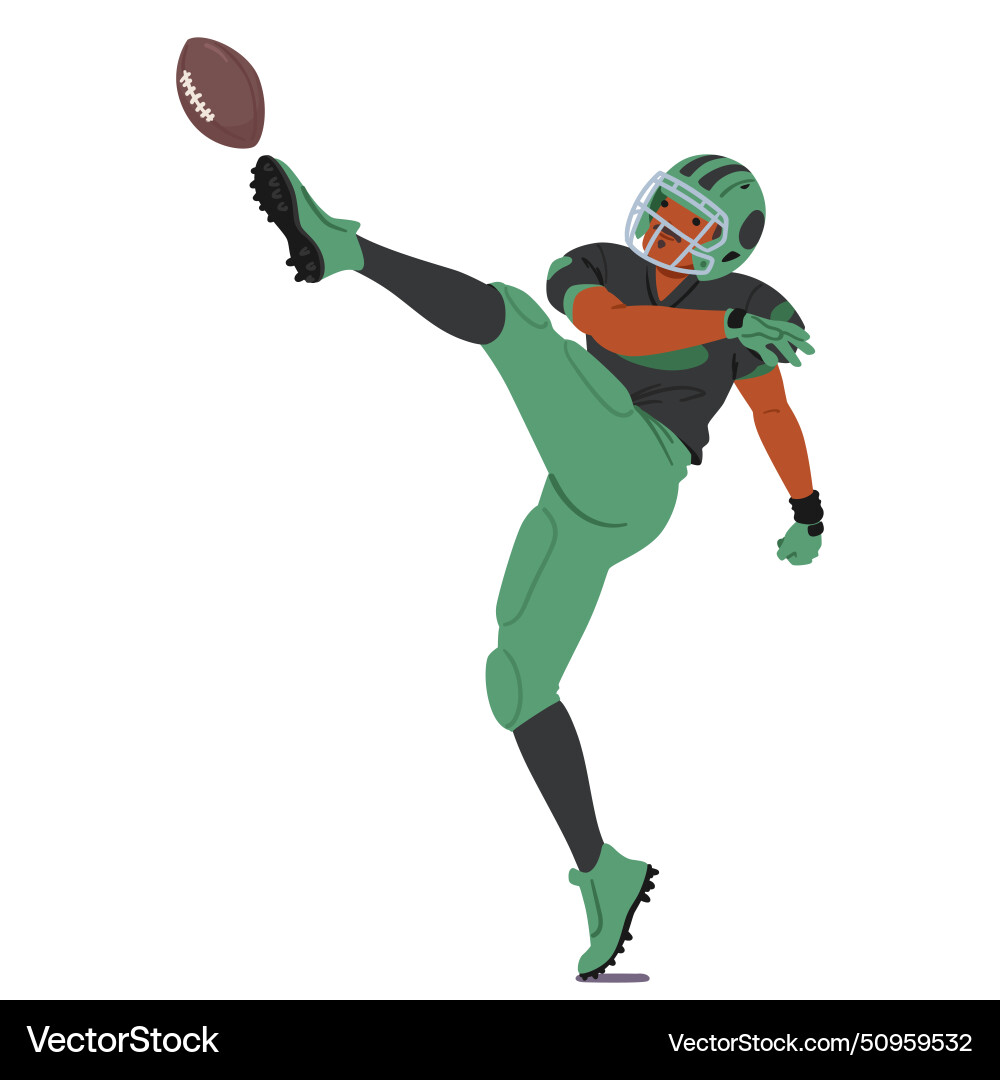 Rugby player character swiftly kicks the ball Vector Image