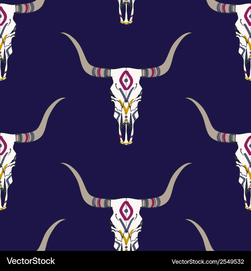 Seamless pattern with bull skull and ethnic Vector Image