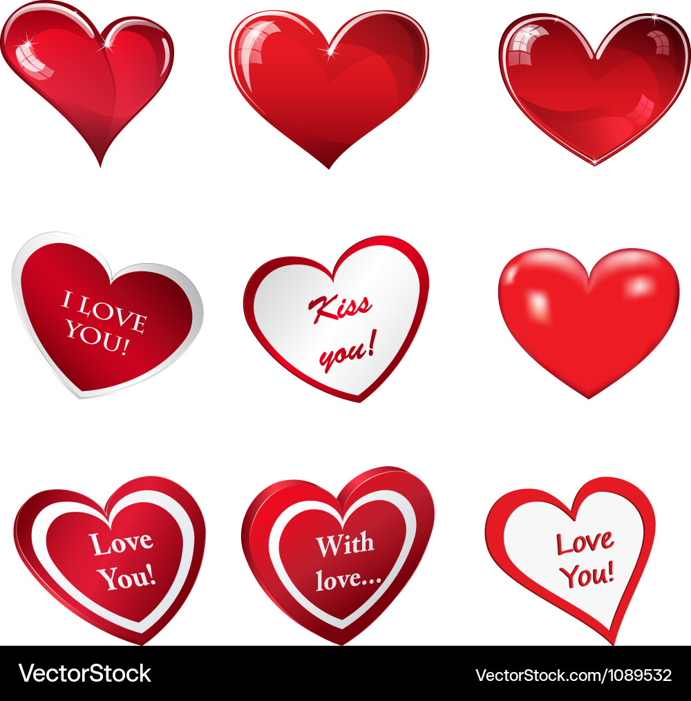 Set of red hearts Royalty Free Vector Image - VectorStock