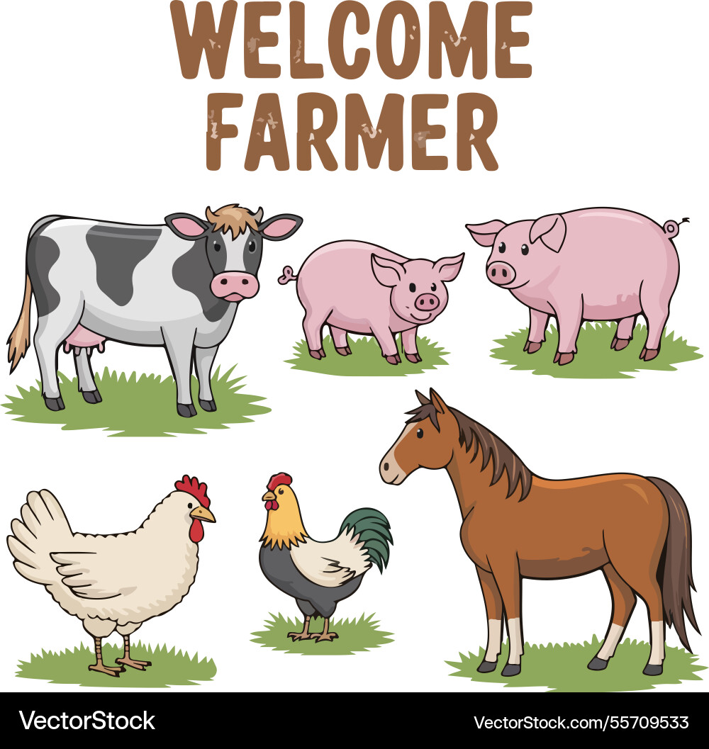 Farm animal stickers set collection Royalty Free Vector