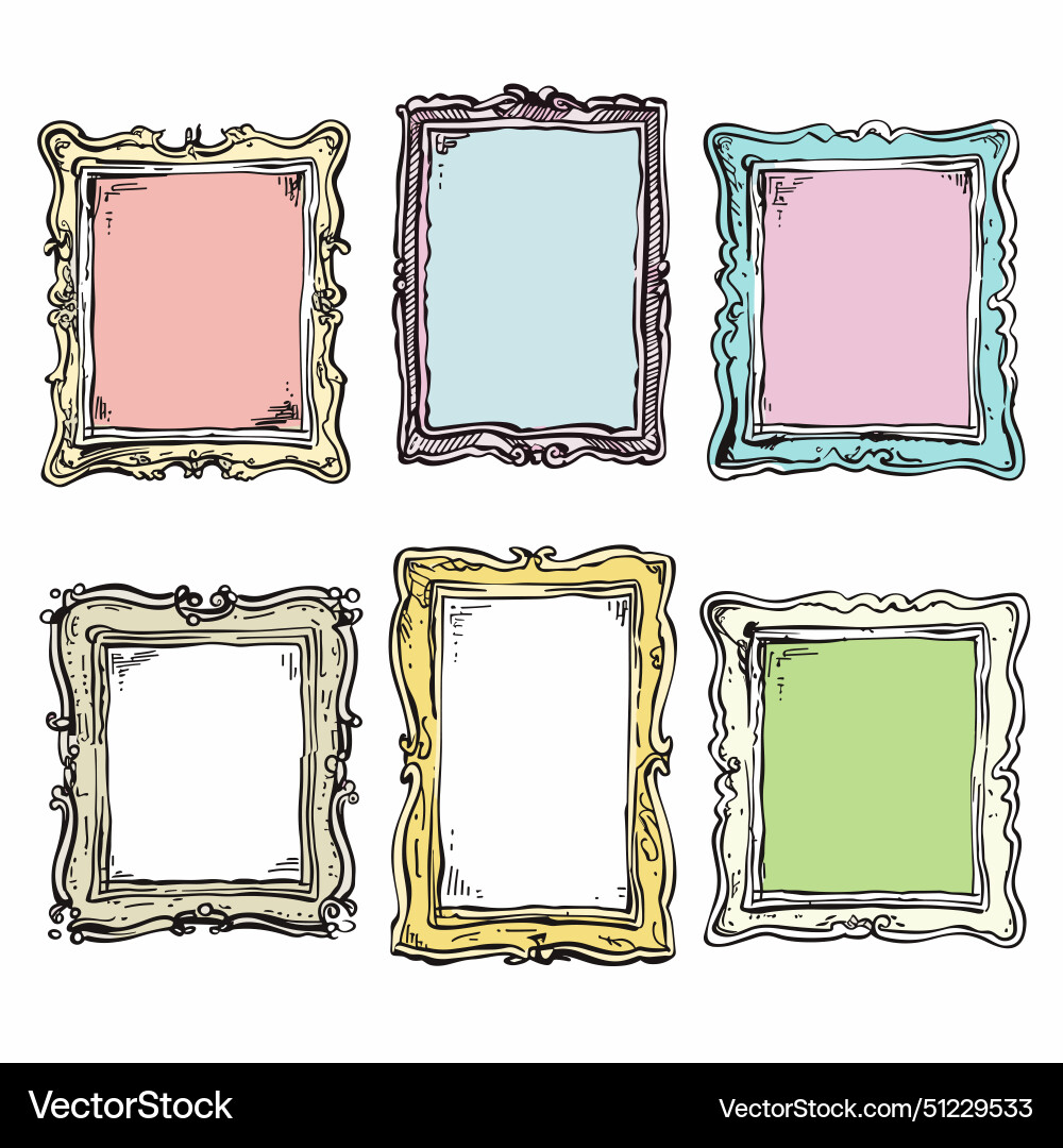 Hand drawn ornate frames colorful set vintage Vector Image