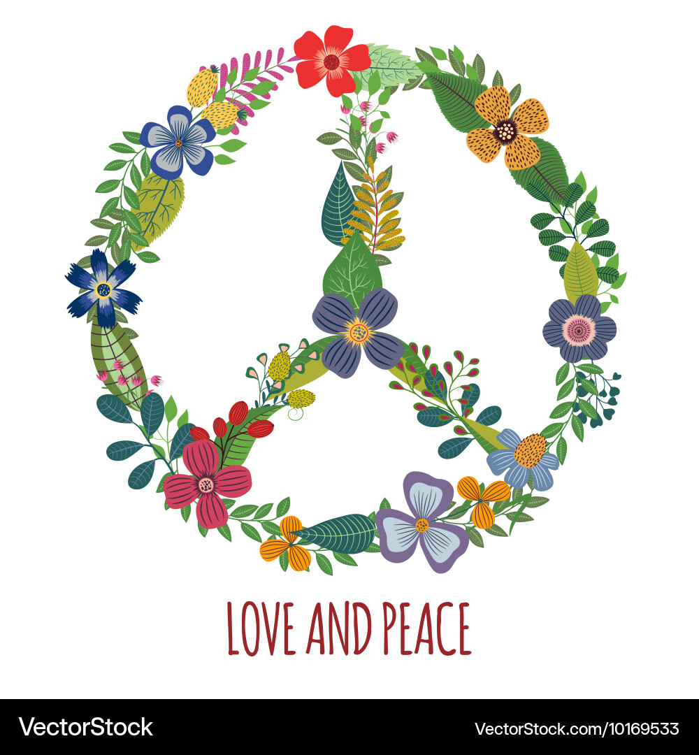 Peace symbol with colorful flowers Royalty Free Vector Image
