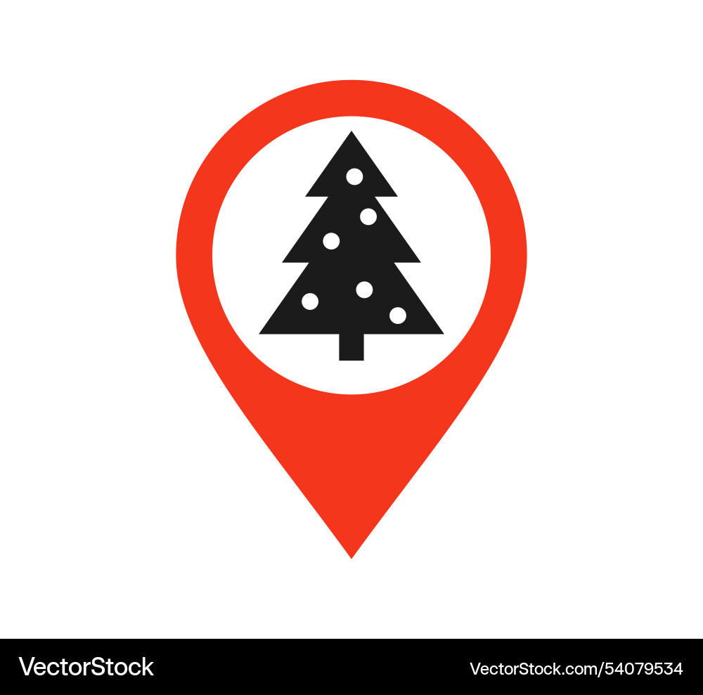 Christmas location icon tree and map Royalty Free Vector