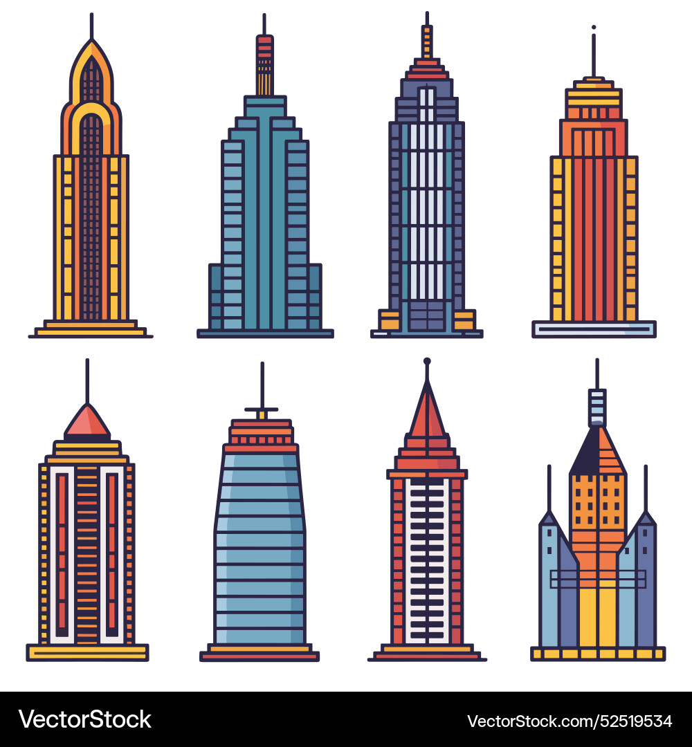 Colorful tall buildings various Royalty Free Vector Image