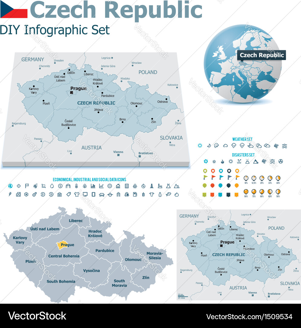 Czech republic maps with markers Royalty Free Vector Image