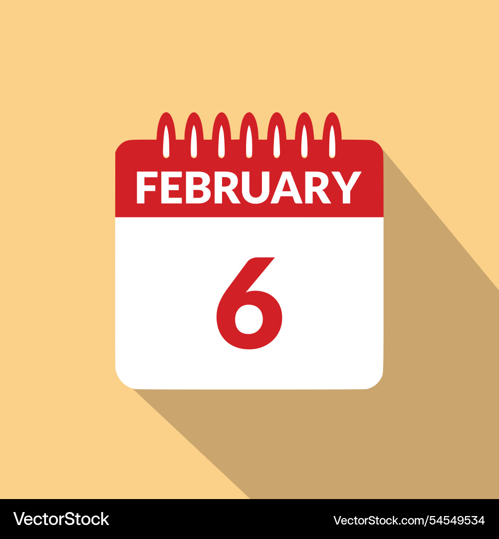 February 6 calendar icon Royalty Free Vector Image