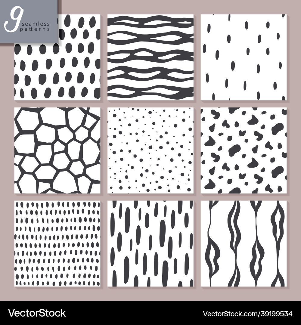 Set of nine hand drawn seamless abstract patterns Vector Image