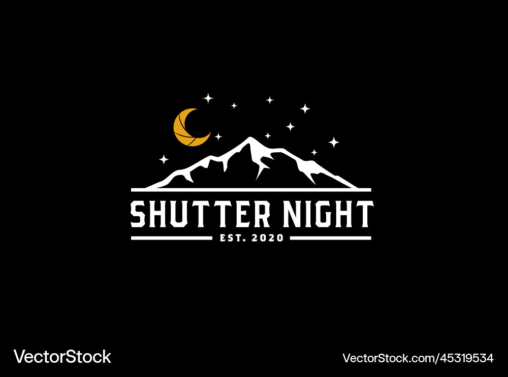 Shutter lens aperture crescent mountain logo Vector Image