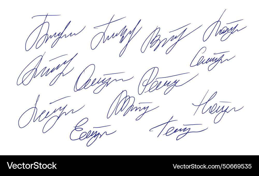 Set of fictitious handwritten autograph adding Vector Image