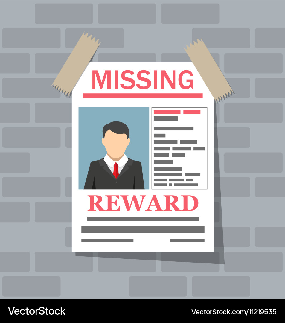 Wanted man paper poster missing announce Vector Image