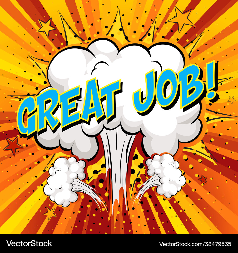 Wort großer Job auf Comic Cloud Explosion Hintergrund