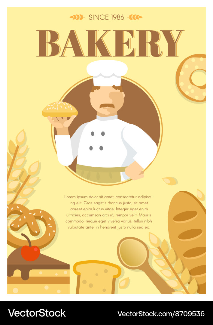 Baker and flour products poster Royalty Free Vector Image