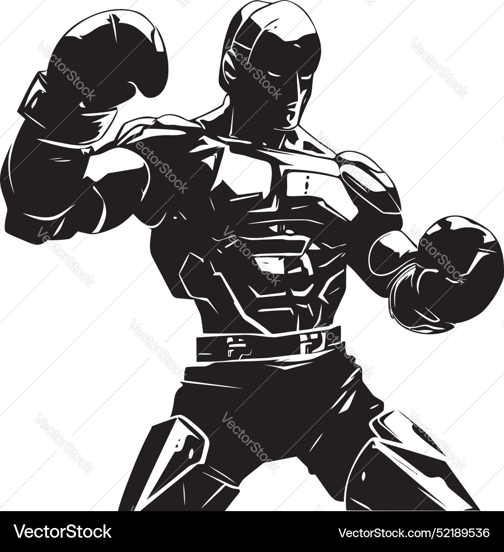 Circuit champion robot boxer black logo design Vector Image