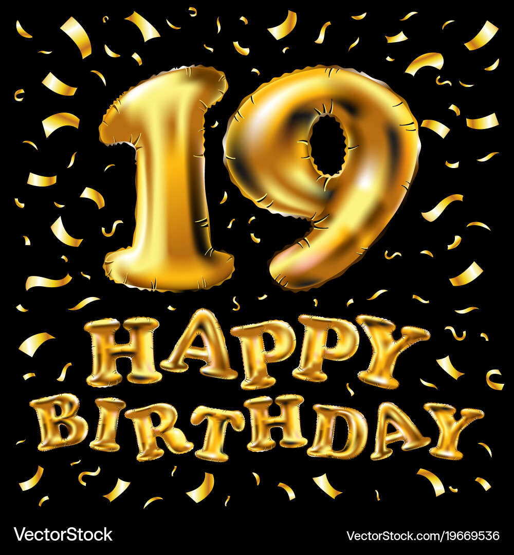 Gold Number 19 Birthday Celebration Royalty Free Vector
