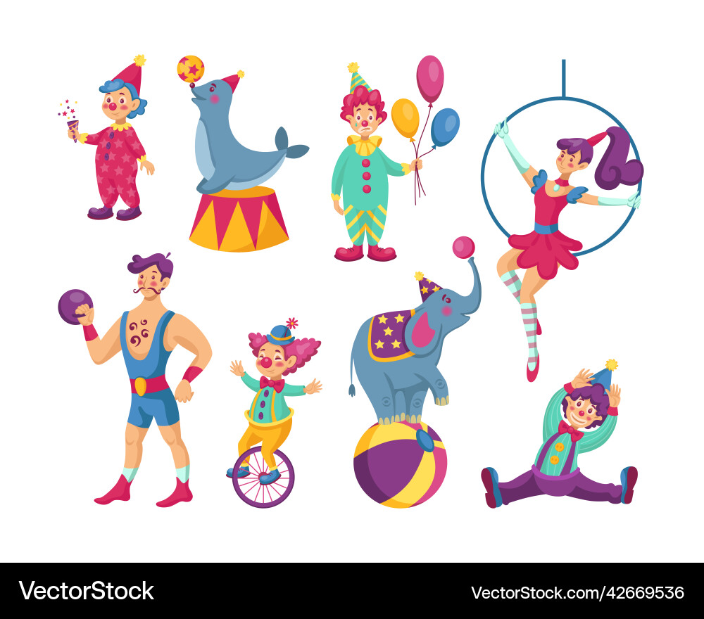 Retro circus carnival clown cute magicians Vector Image Retro circus carnival clown cute magicians Vector Image