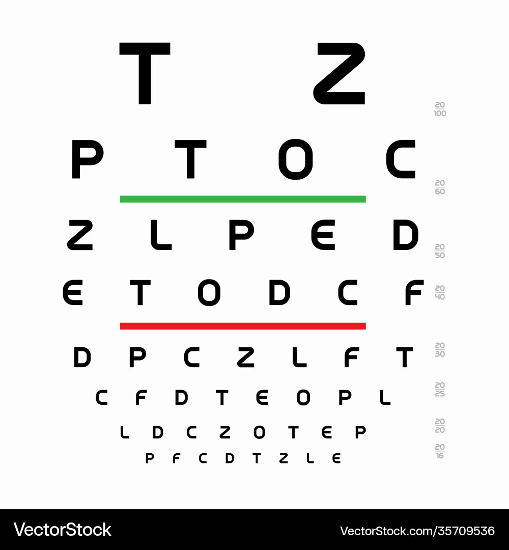 Snellen chart template table with letters Vector Image