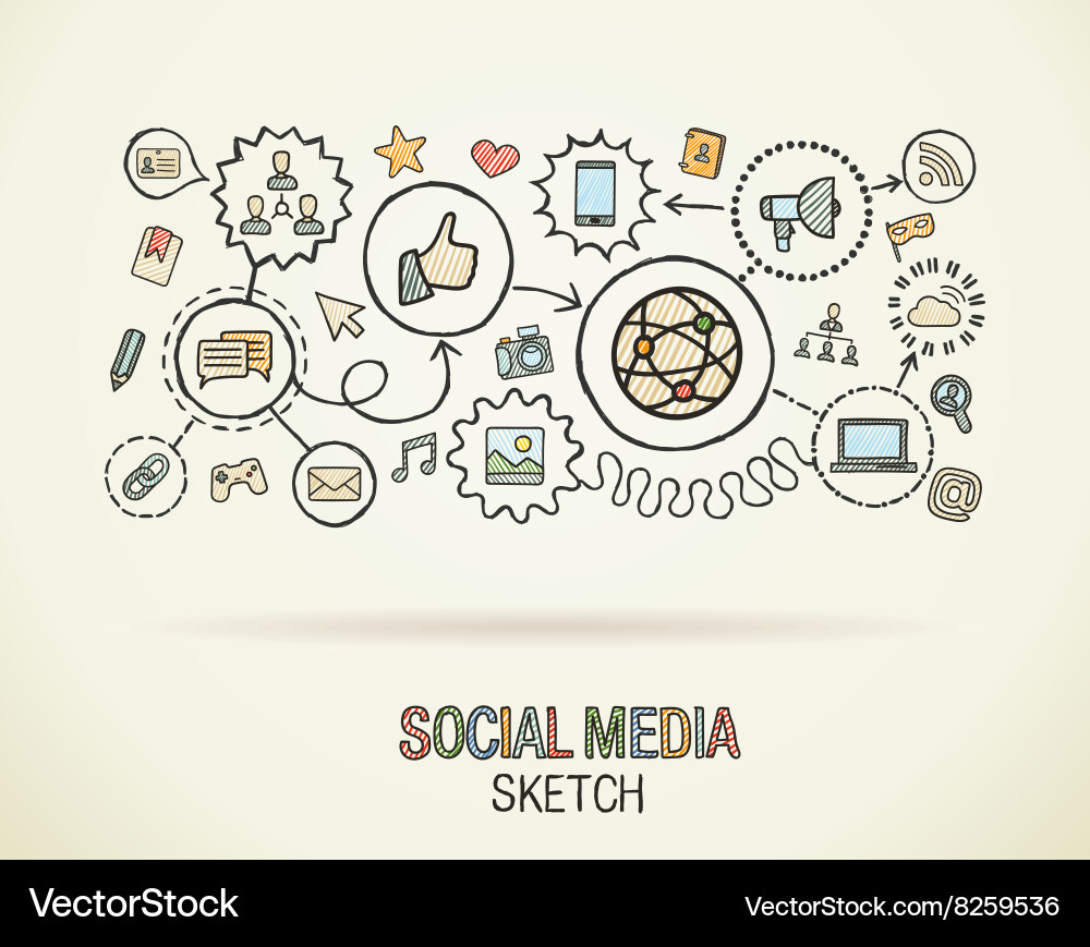 Social media hand draw integrate icons set Vector Image