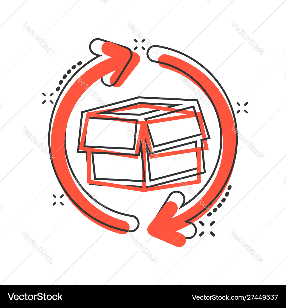 Cartoon box package return icon in comic style Vector Image