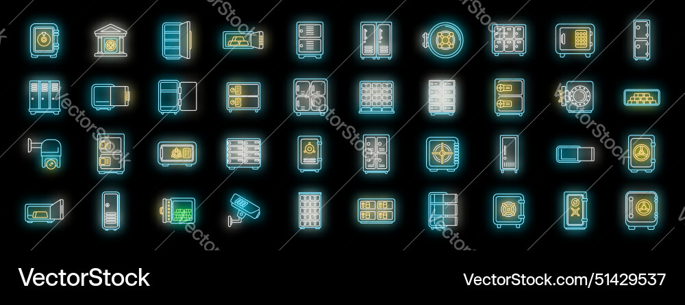 Deposit room icons set neon Royalty Free Vector Image