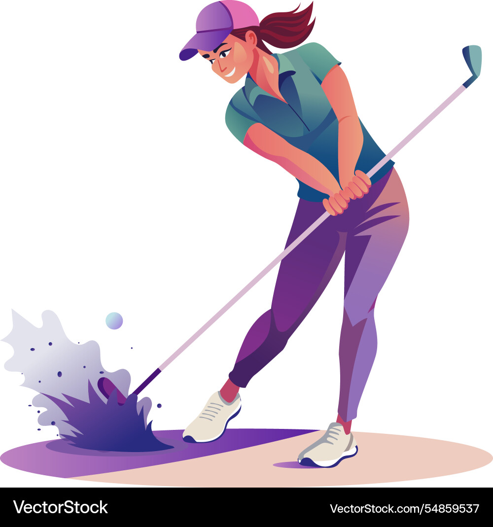 Female golfer finding ball in bushes flat Vector Image