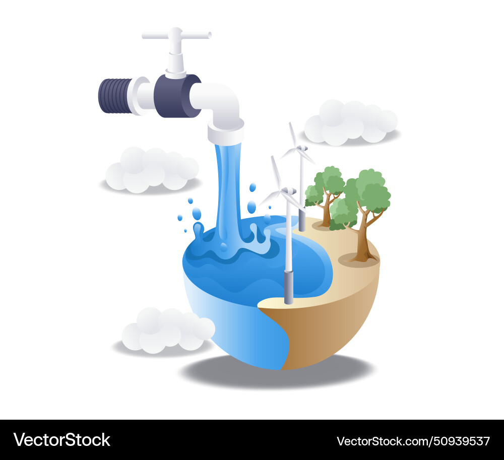 Happy world water day flat isometric 3d Royalty Free Vector