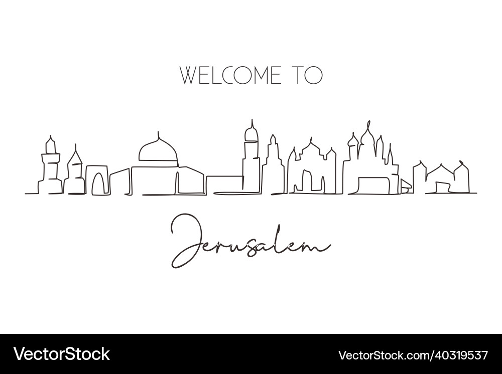 Jerusalem Skyline - Single Line Art Royalty Free Vector