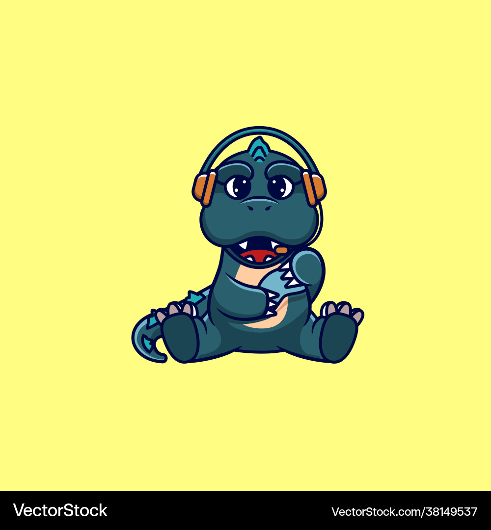 Kawaii character cute godzilla gaming Royalty Free Vector