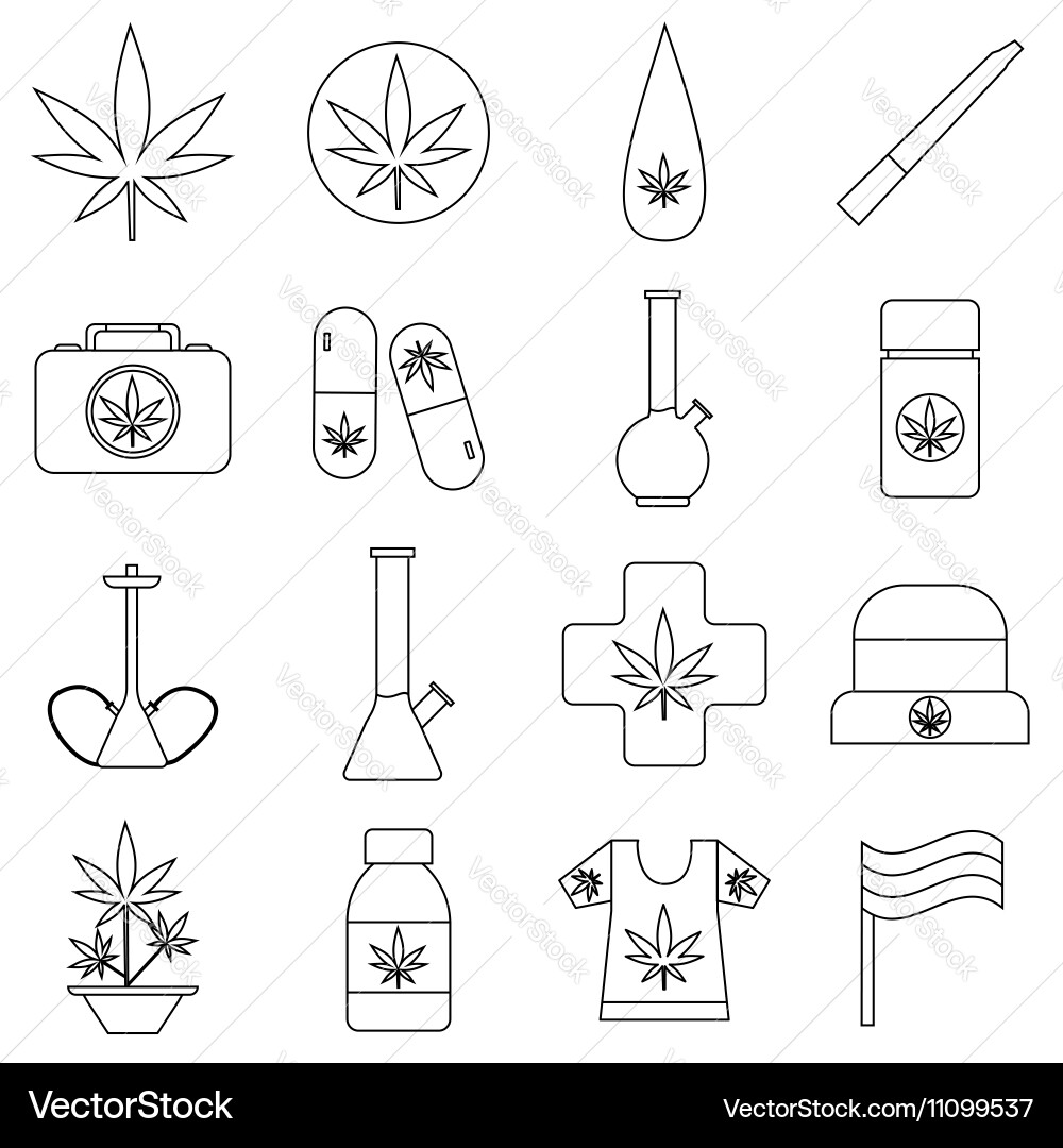 Marijuana Icon Set - Outline Royalty Free Vector Image