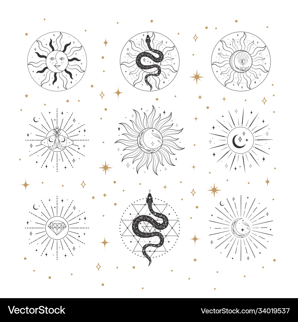 Sacred Sun & Moon Elements Royalty Free Vector Image