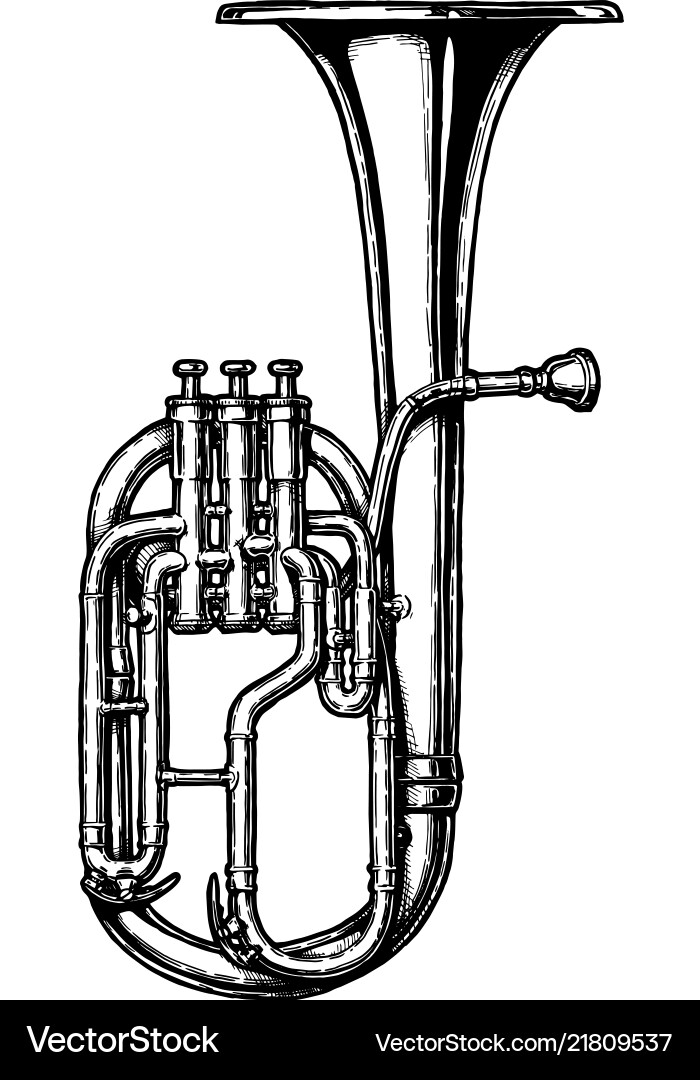 Vintage of tenor horn Royalty Free Vector Image