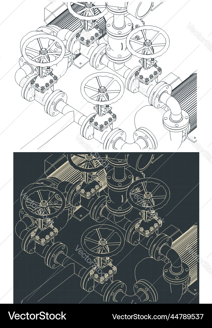 Water pumping station system isometric blueprints Vector Image