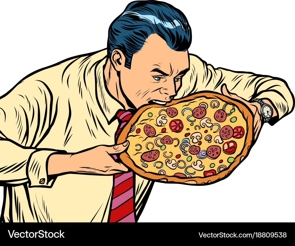 Man eating pizza isolated on white background Vector Image