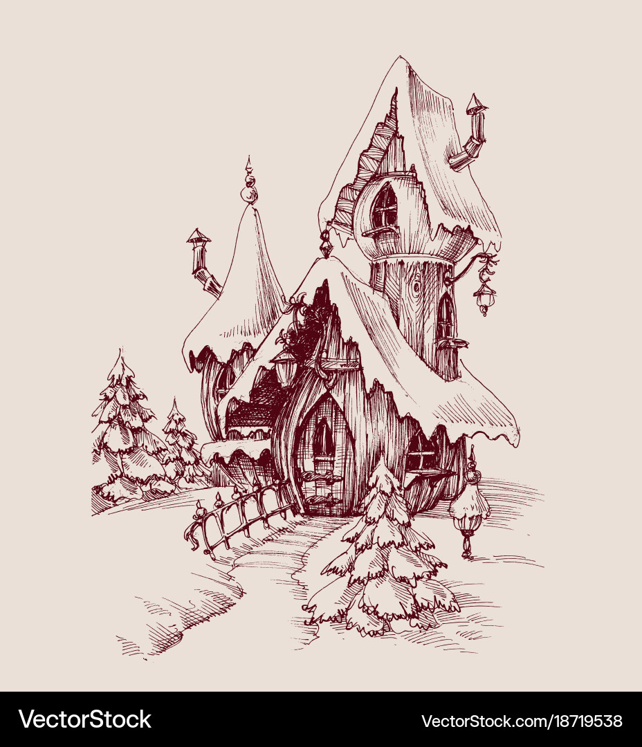 Snow castle drawing fantasy house Royalty Free Vector Image