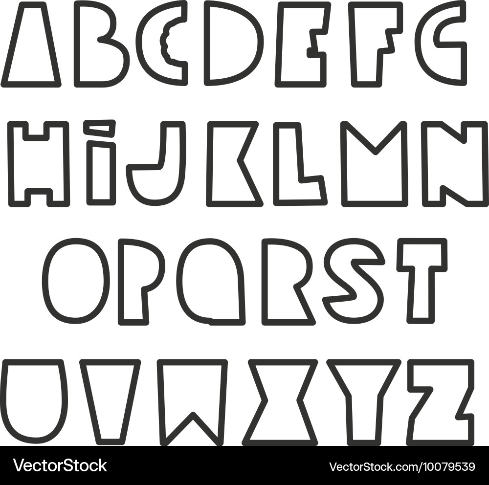 Black contour cartoon alphabet Royalty Free Vector Image