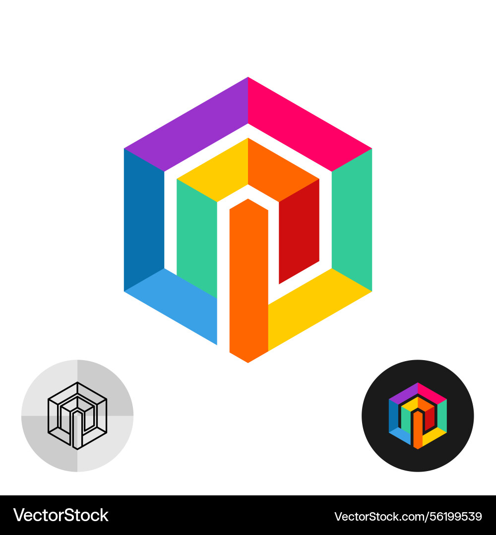 Colorful hex logo with rainbow colors elements Vector Image