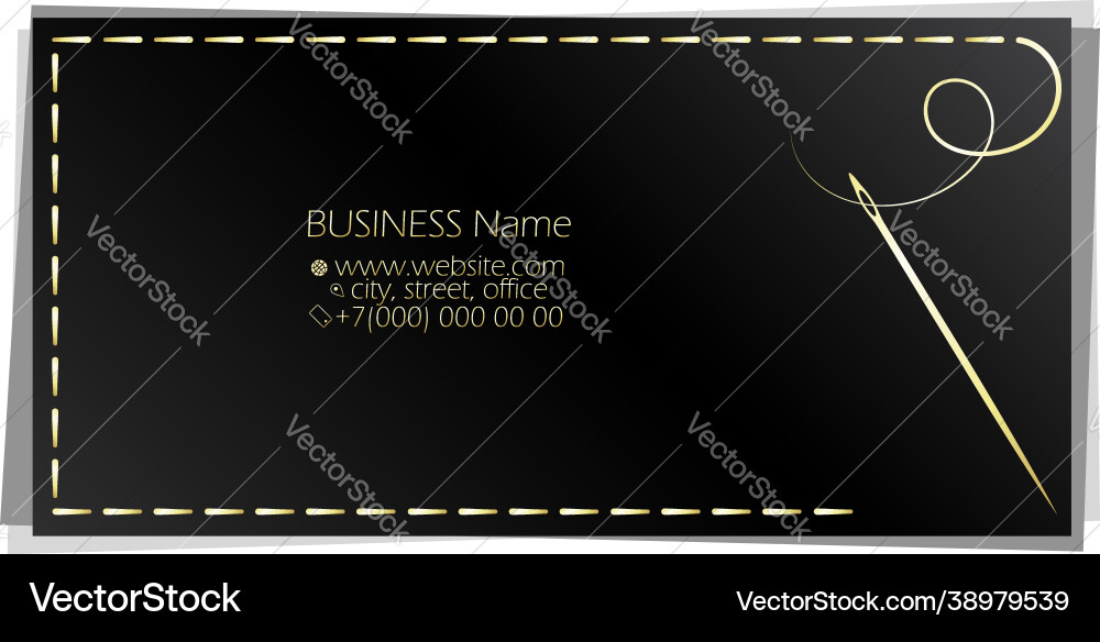 Golden needle and stitching thread business card Vector Image