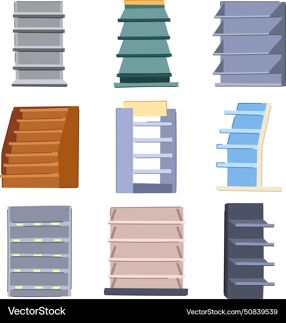 Magazine rack set cartoon Royalty Free Vector Image