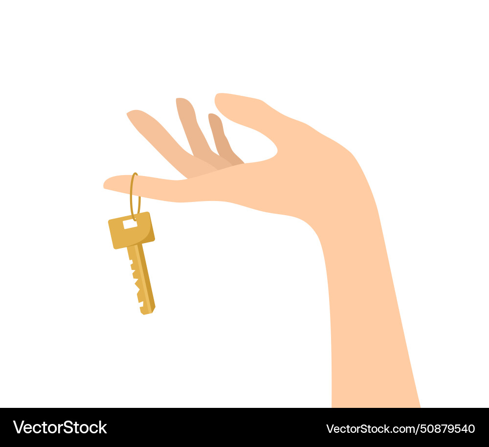 A hand holding golden key on finger flat Vector Image