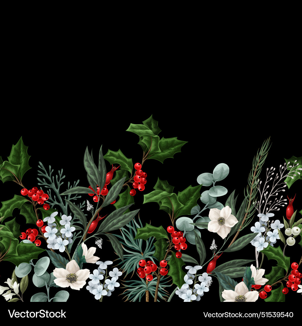 Botanical border with christmas flowers Royalty Free Vector
