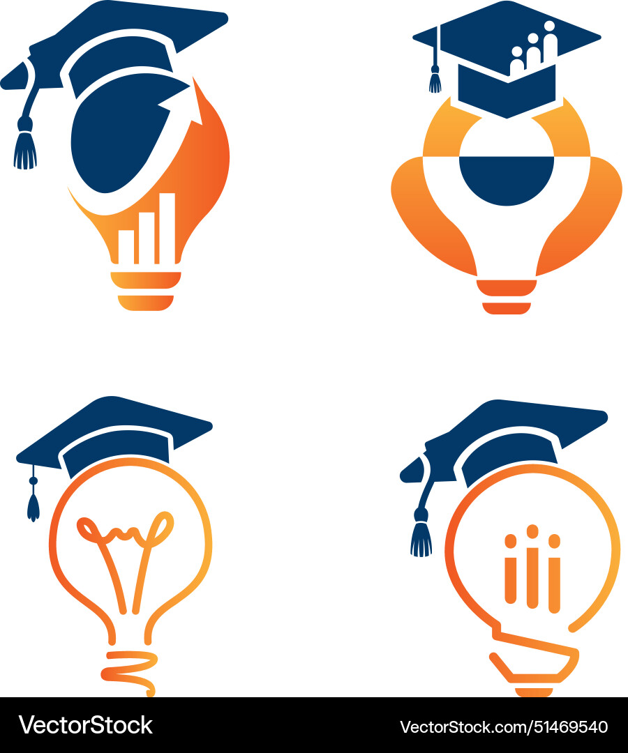 Bulb with graduation hat logo design icon set Vector Image