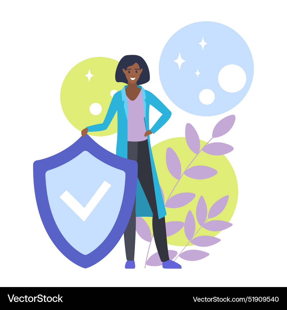 Female character holding shield for protection Vector Image